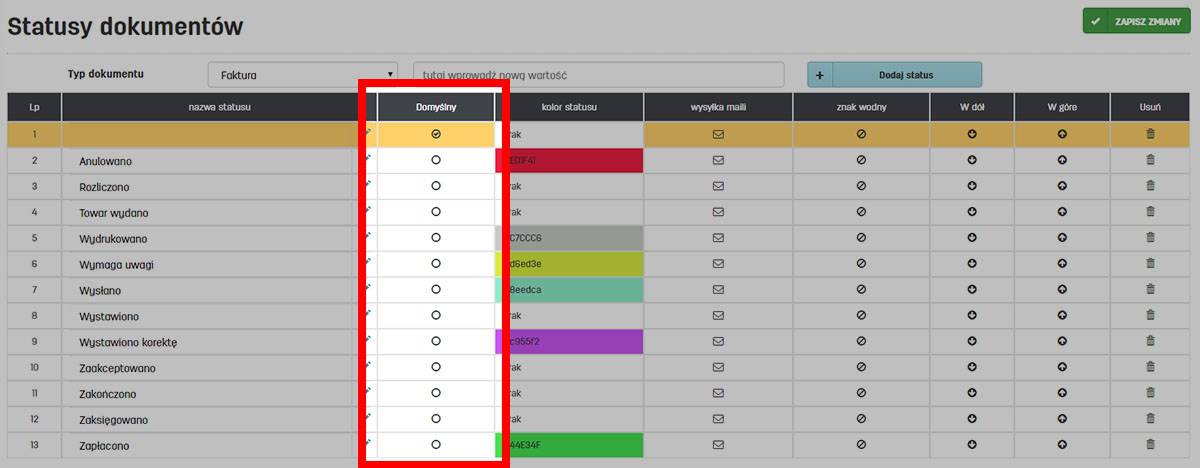 Jak ustawić własne statusy dla dokumentów